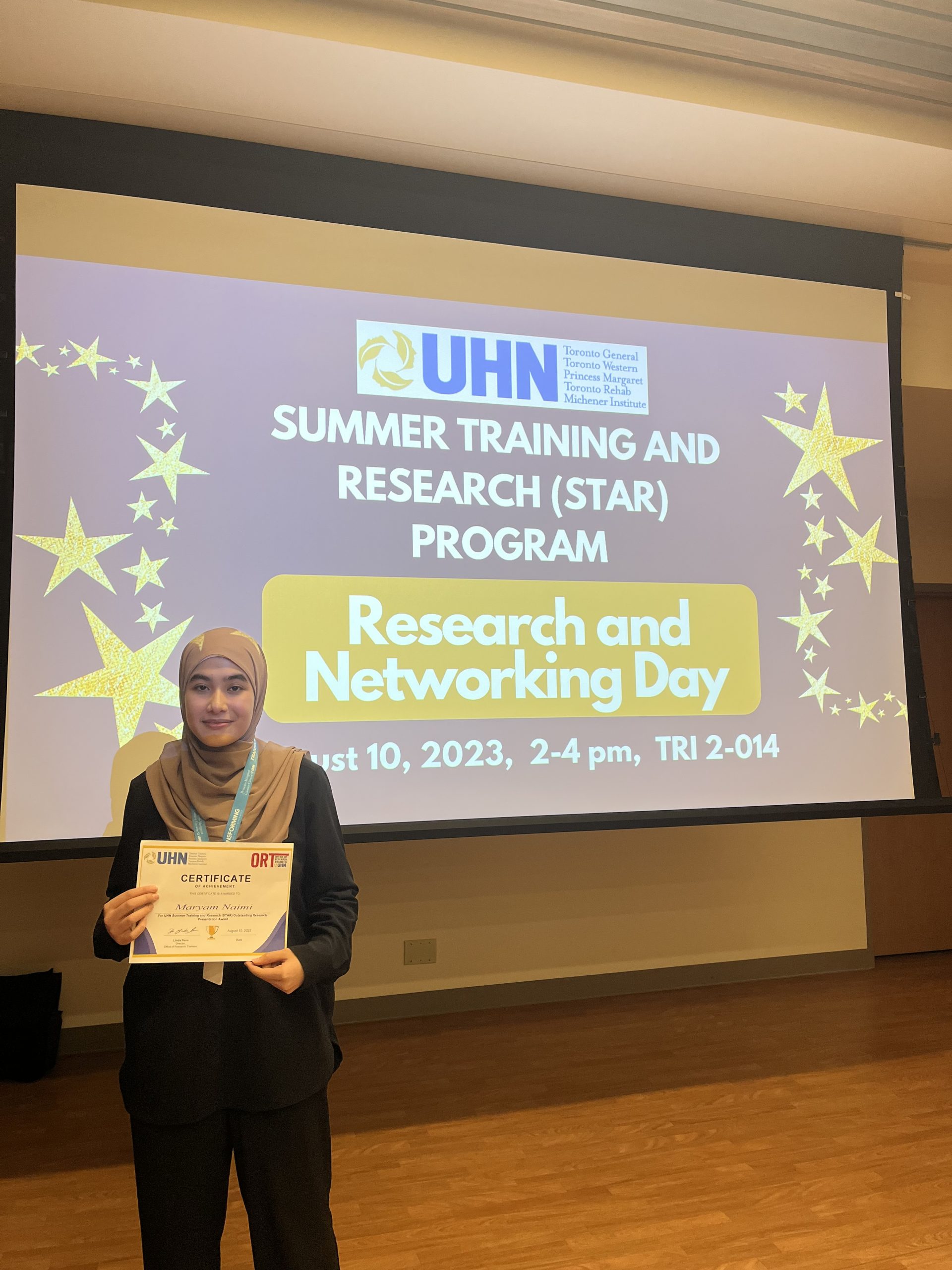 Congratulations to Maryam for the UHN Summer Training and Research Outstanding Research ...
